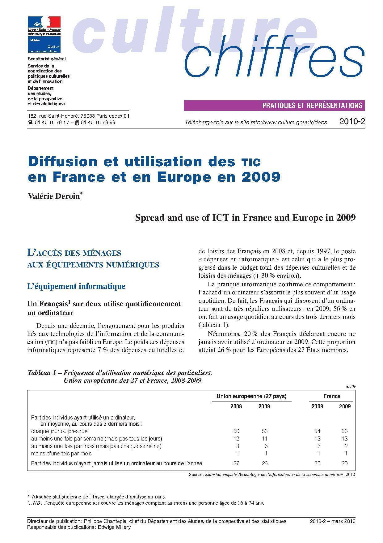 Spread and use of ICT in France and Europe in 2009 [CC-2010-2 ...
